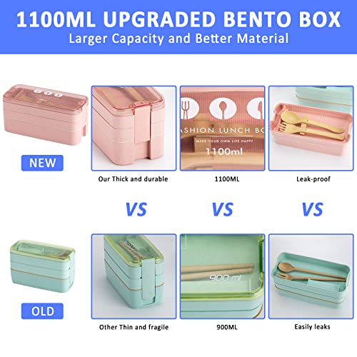 JSVSLTD 28pcs Bento Lunch Box Kit, 3 Layer Stackable Leakproof Lunch Container for Office Work Picnic (Pink)