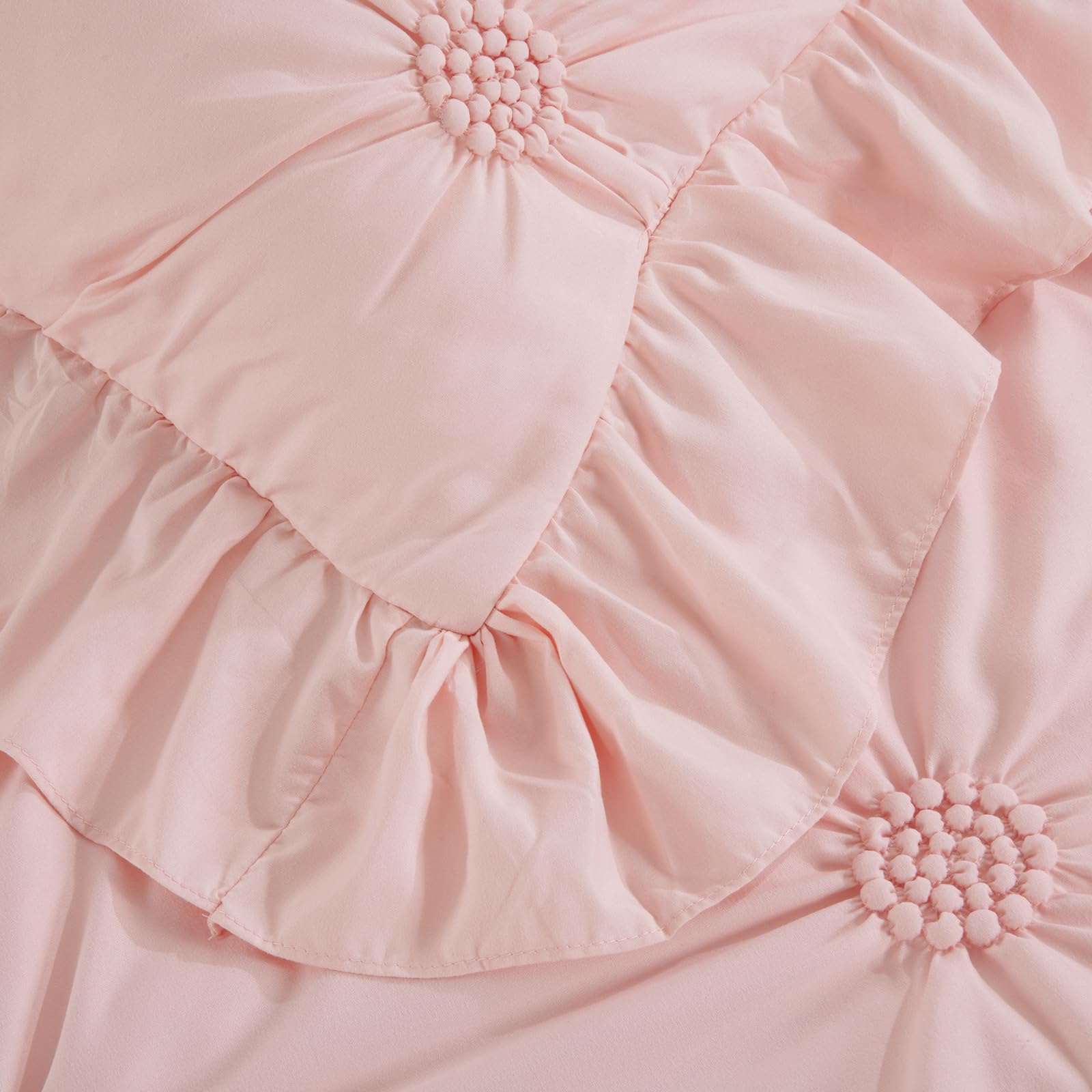 HOMBYS Pink Bedding Comforter Set for Girls, 3 Piece Blush Pinch Pleat Comforter Set with Ruffles for All Season,Twin Size