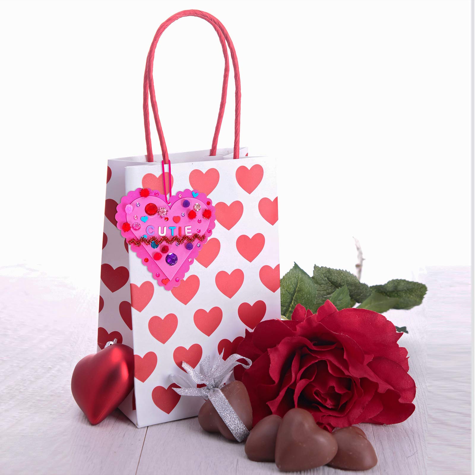 Winlyn 24 Sets Valentine's Day Heart Ornaments Decorations DIY Foam Heart Valentine Craft Kits Assorted Foam Heart Shapes Stickers Pom-poms Googly Eyes for Kids Classroom Art Activity Gift Exchange
