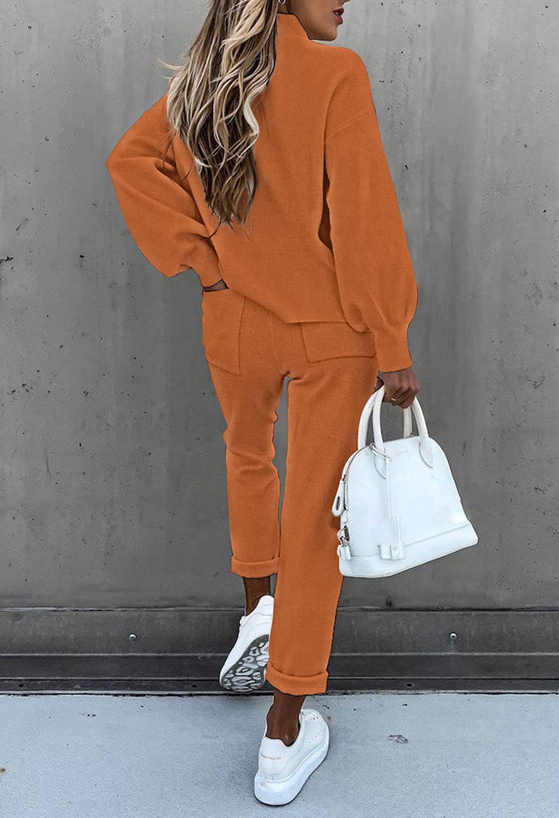 Cutiefox Womens Matching Sets Sweatshirt and Pants Loungewear 2 Piece Outfits Sweatsuit Orange XL