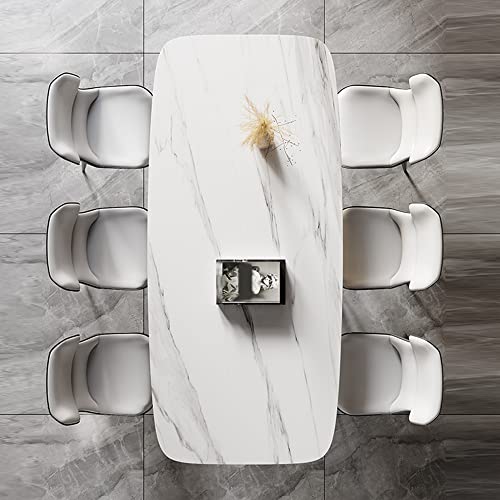 LITFAD Modern Sintered Stone Top Dining Table Rectangle Dinette Table Stainless Steel Base Restaurant Table - White 63" L x 31.5" W Table Only(Not Including Chairs)