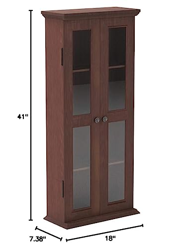 Walker Edison 4 Tier Shelf Living Room Storage Tall Bookshelf Cabinet Doors Home Office Tower Media Organizer, 41 Inch, Brown