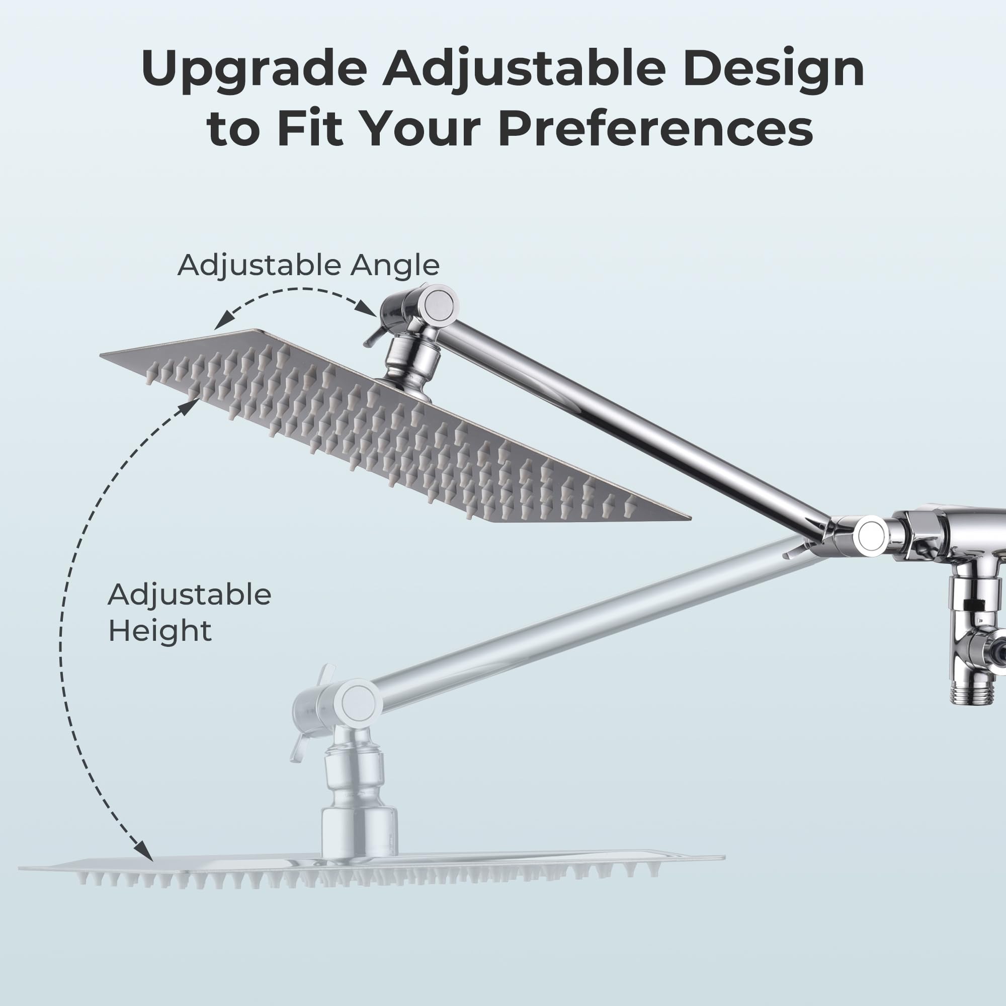 Cuzobro All Metal Dual Square Shower Head With Handheld Spray, 8'' Shower Head Combo Set With 3-Way Diverter, High Pressure Rainfall Shower Head With Extension Arm, 71ββ Extra Long Hose(Chrome)