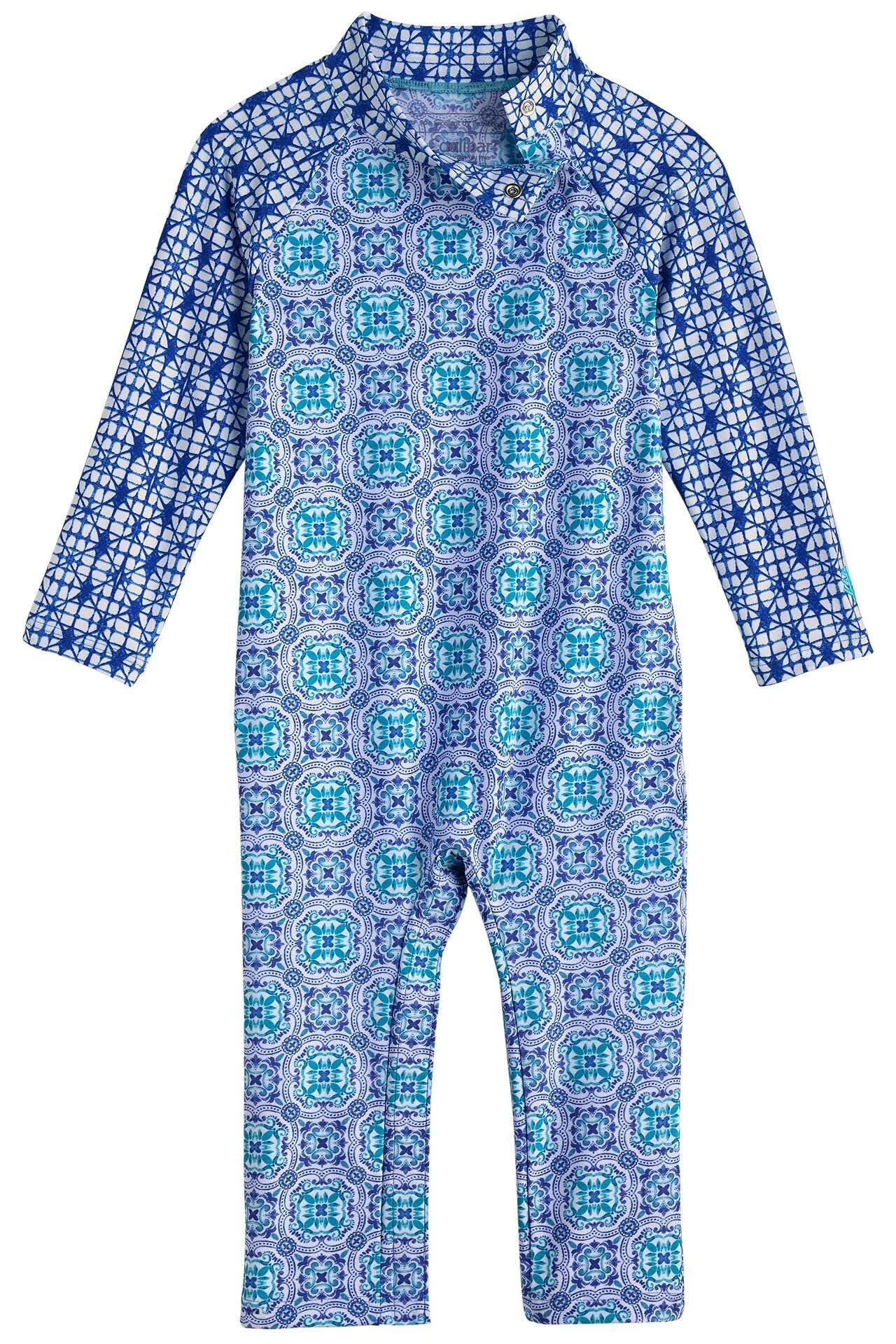Coolibar UPF 50+ Baby Beach One-Piece Swimsuit - Sun Protective (2T- Sailor Myko Medallion)