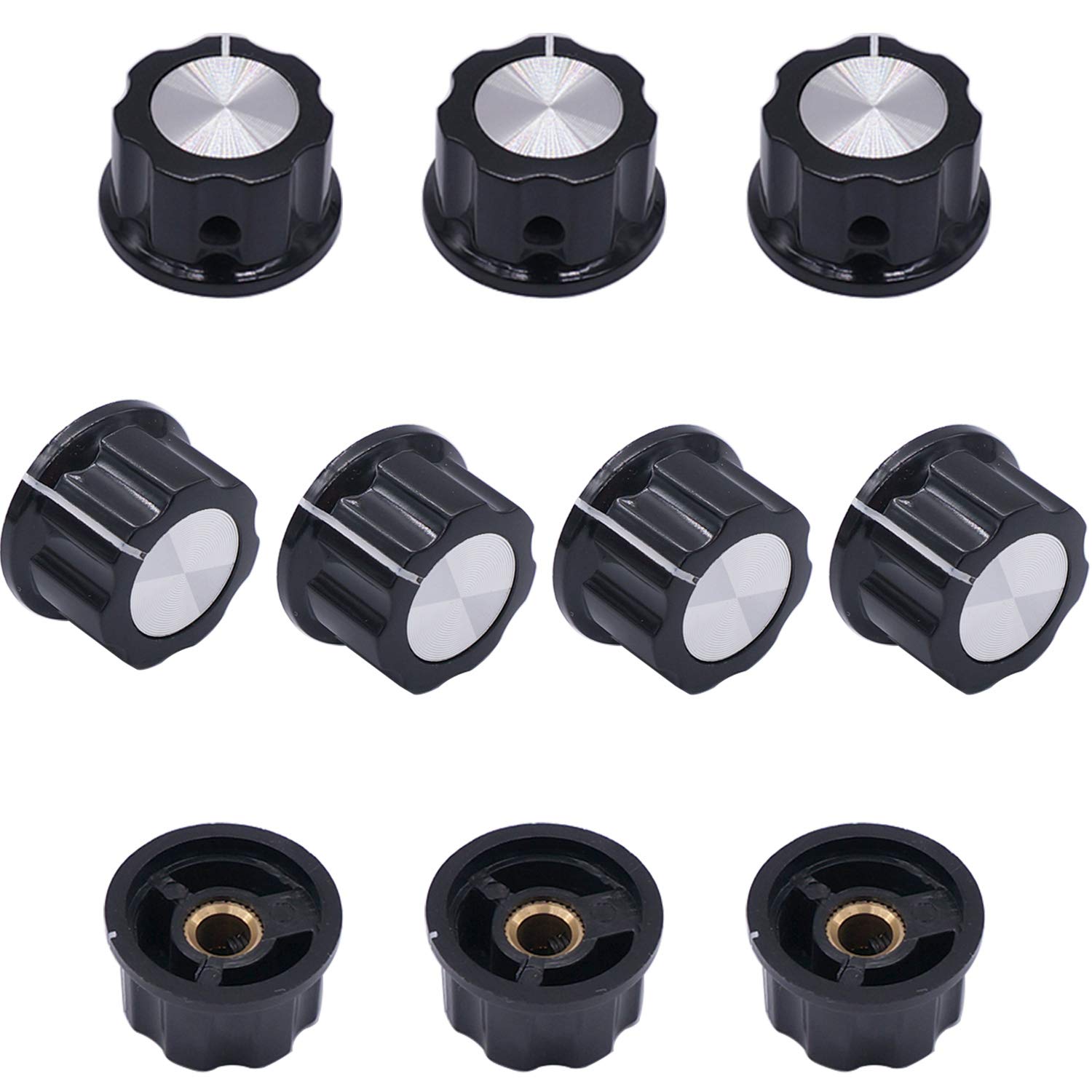 Taiss 10pcs Potentiometer Knobs 6 mm Dia. Shaft Silver Tone Top Rotary Knobs Black A02-6mm