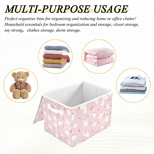 innewgogo Easter Bunnies Storage Bins with Lids for Organizing Cube Cubby with Handles Oxford Cloth Storage Cube Box for Car