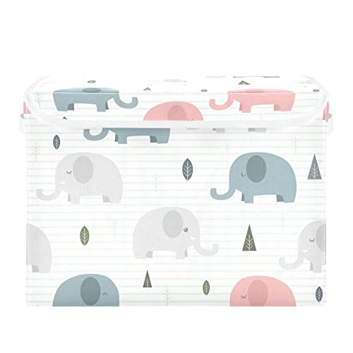 innewgogo Elephant Storage Bins with Lids for Organizing Cube Cubby with Handles Oxford Cloth Storage Cube Box for Study Room