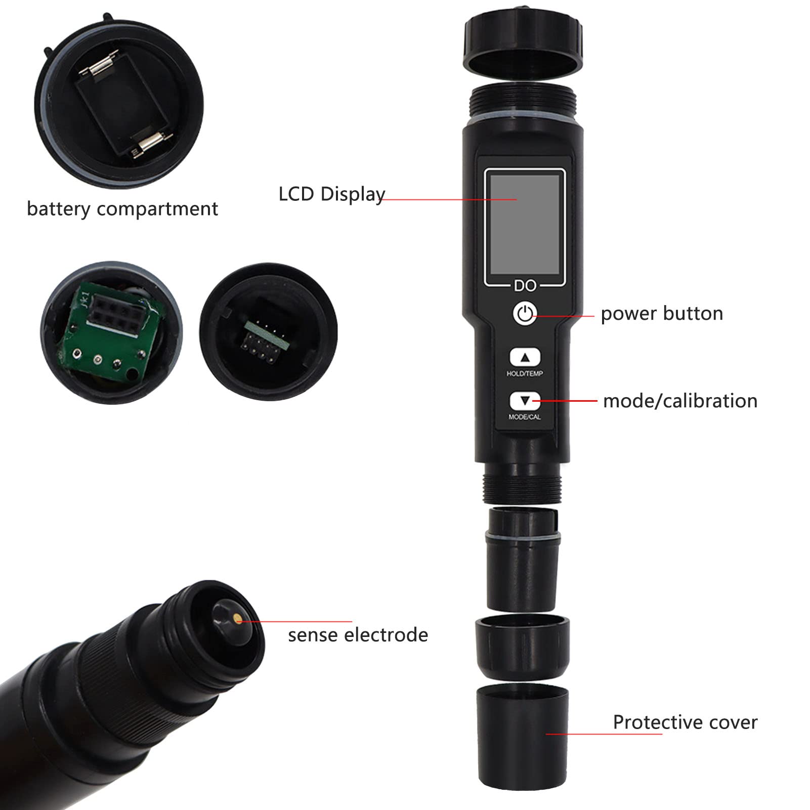 Fdit Digital Dissolved Oxygen Meter Detachable Probe Digital Screen Display Dissolved Oxygen Sensor Dissolved Oxygen Sensor for Aquarium Experiment Research (Without Backlit)