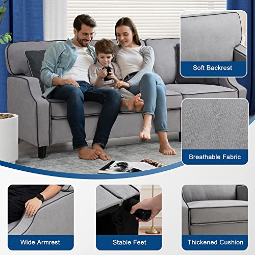 Shintenchi 79”Modern Fabric Sofa Couch,Mid Century Linen Upholstered Fabric 3-Seat Sofa Loveseat Furniture with Pillow for Small Living Room, Apartment,Studio and Small Space,Light Gray
