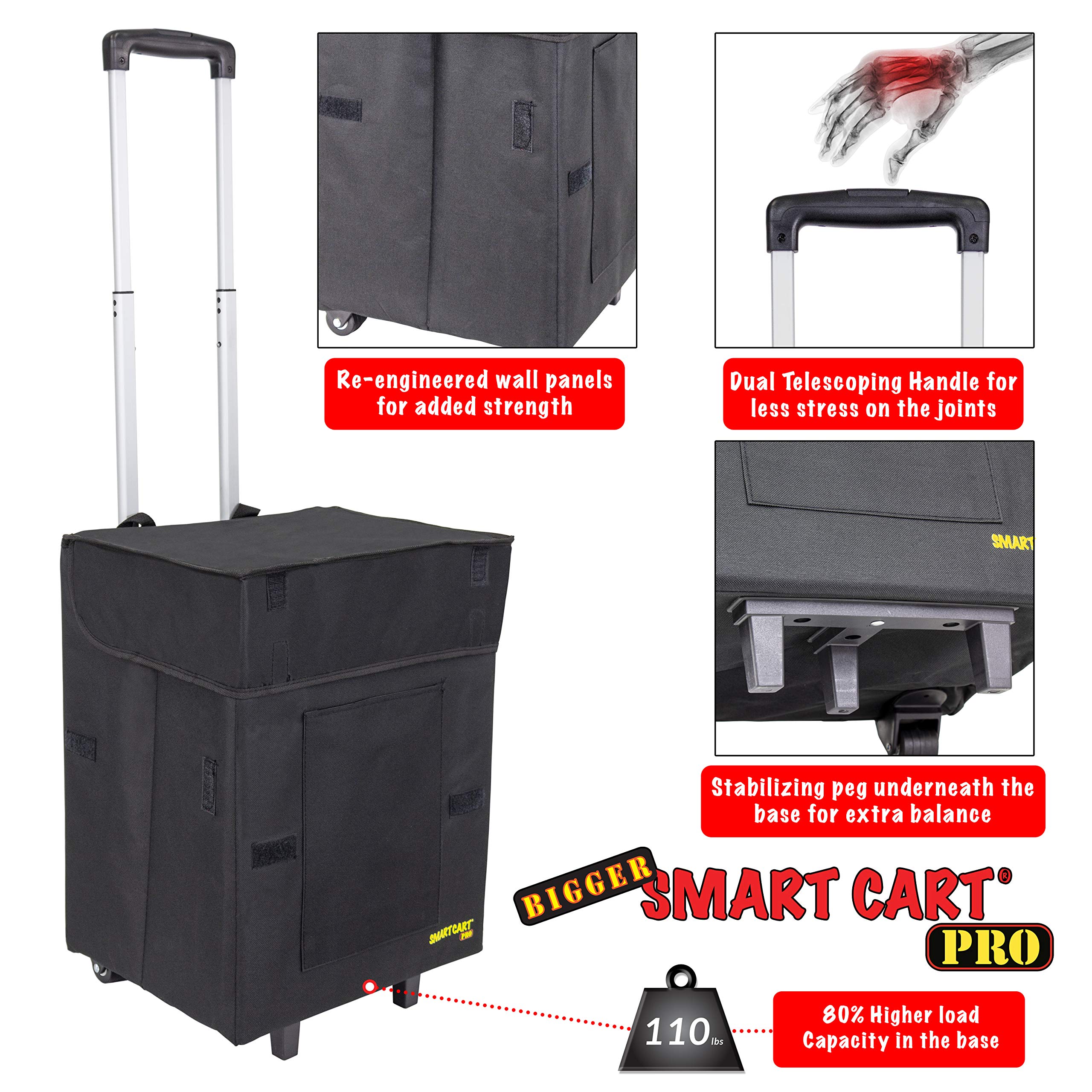 dbest products Bigger Smart Cart Pro Collapsible Rolling Utility Basket Grocery Shopping Heavy Duty Black