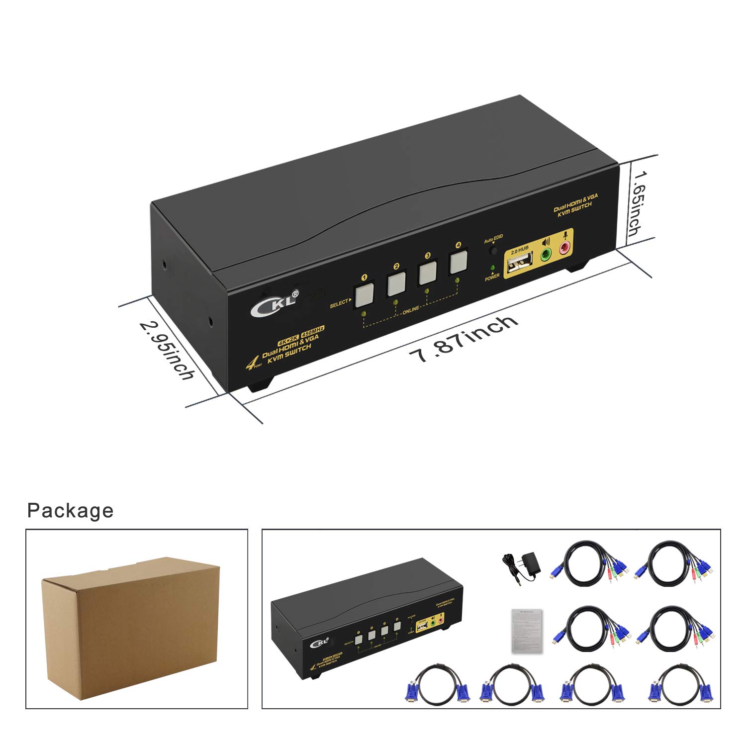 CKL HDMI + VGA Dual Monitor KVM Switch 4 Port with Audio and USB 2.0 HUB