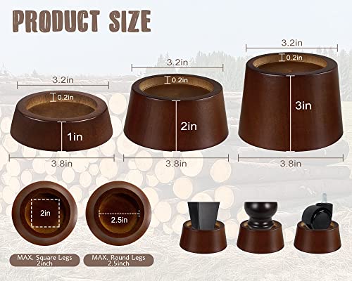 Wood Bed Furniture Risers Blocks - 2 inch Set of 4 Bed Risers, Heavy Duty Solid Wood Round Risers support 8000 lbs, Sofa Riser with Non-Slip Pad, Create Storage Space and Easy cleaning for the sweeper