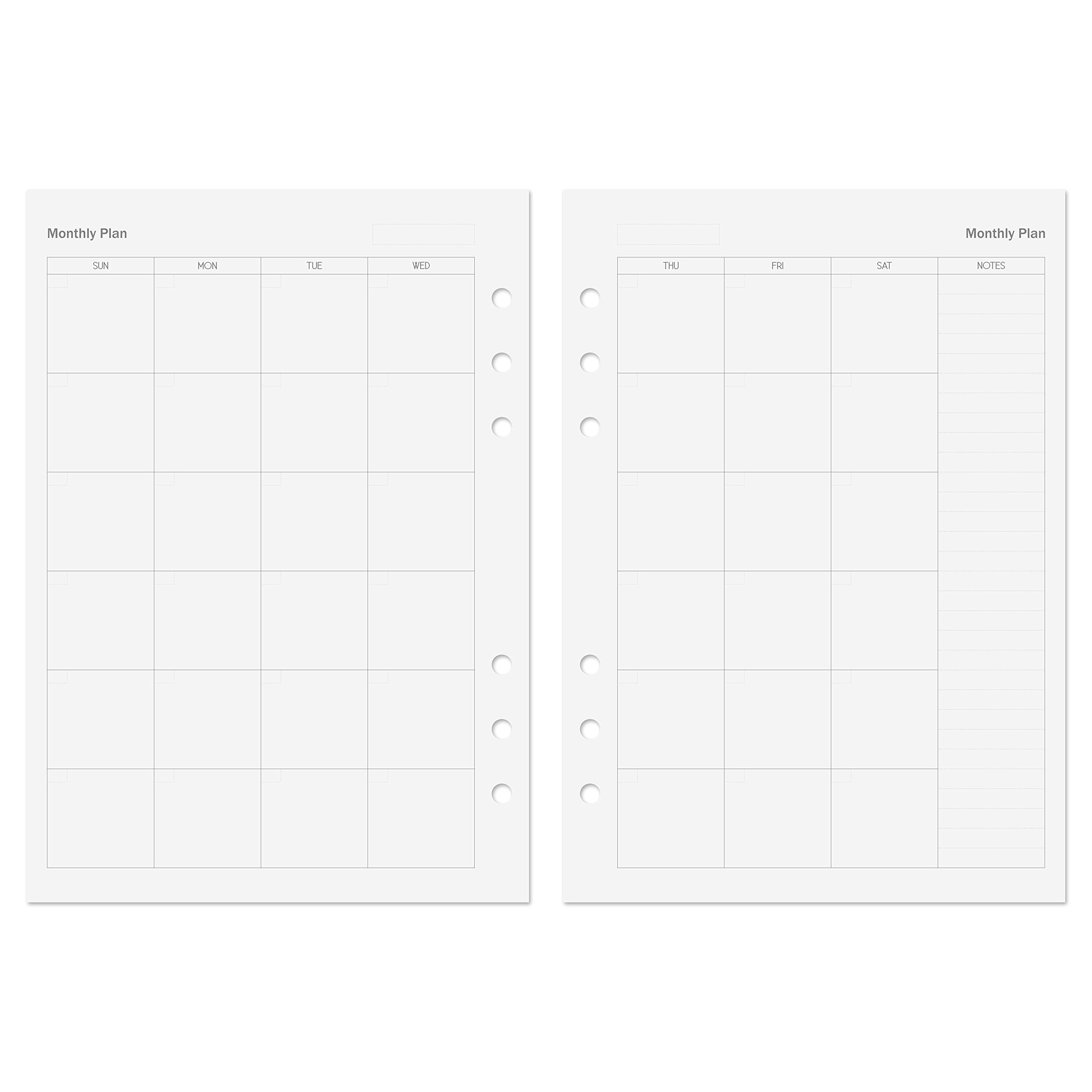 Discagenda Planner Insert Refills 6-Hole Ringbound 54 Sheets 120gsm 80lb 5.8x8.3in (Monthly, A5)