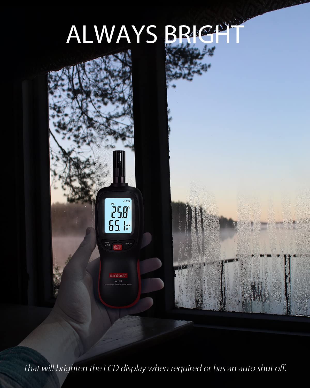 Wintact Digital Temperature and Humidity Meter, Thermometer Hygrometer Monitor with Dew Point and Wet Bulb Temperature, Backlight, Max/Min Value, Data Hold, Store 1000 Group of Data for Indoor Outdoor
