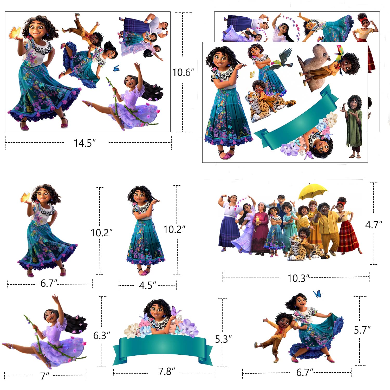 Encanto Wall Stickers Peel and Stick Cartoon Wall Decals Removable Wall Art Decor for Nursery Baby Children's Bedroom Wall Decorations