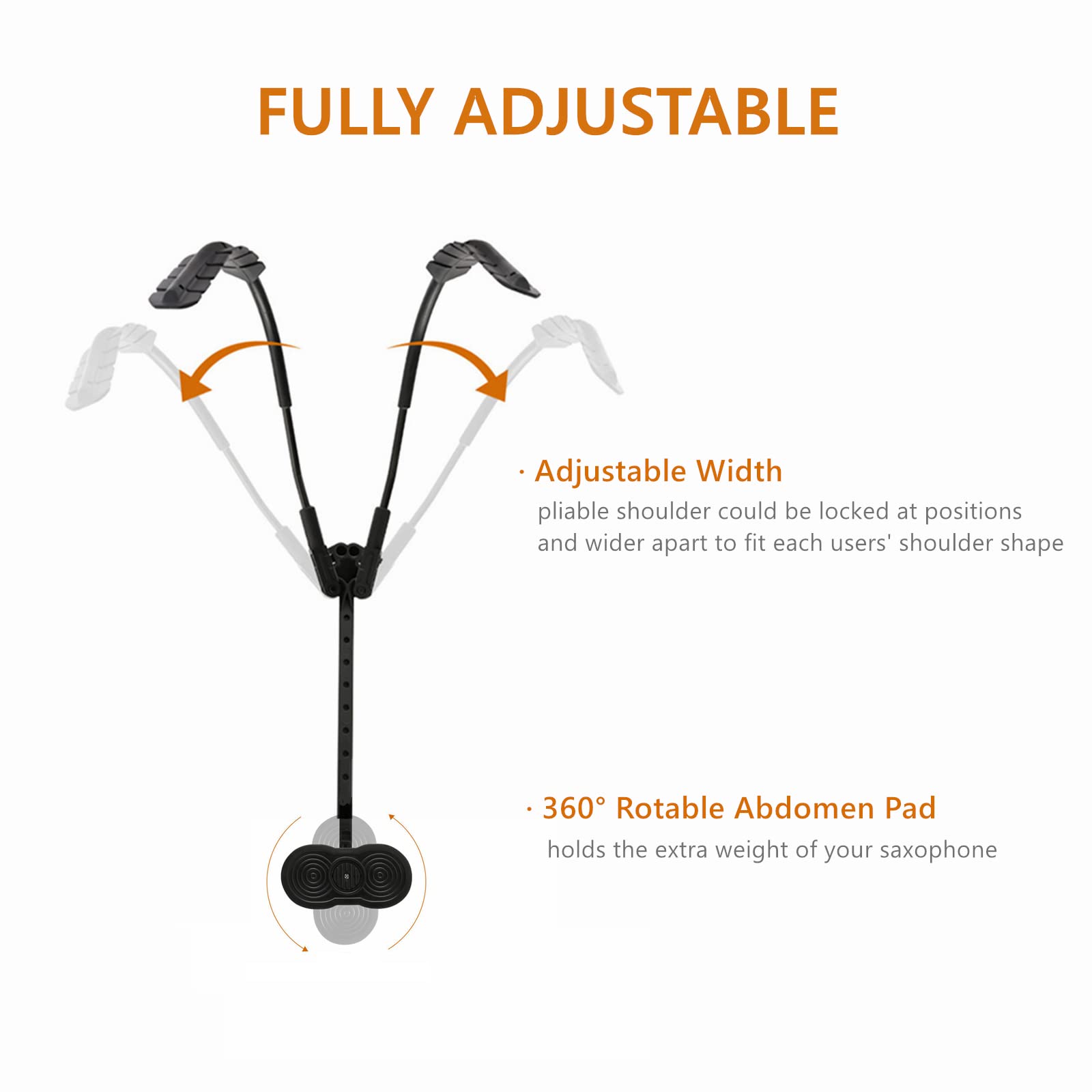 Vaguelly Saxophone Shoulder Harness Comfortable Saxophone Neck Strap Hook Aluminum Metal Sax Holder Sax Strap for Saxophone Alto Sax Soprano Clarinet, Black