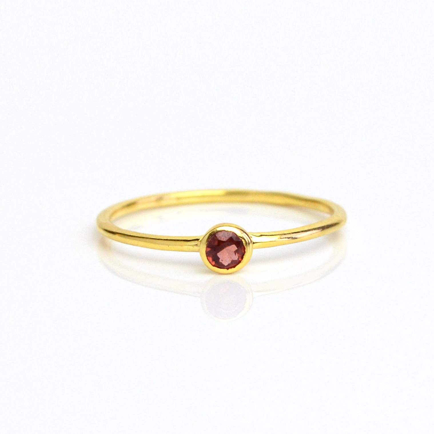 Tiny Gemstone Stacking Ring, Minimalist Dainty Thin Ring Band, Simple Stackable Birthstone Ring, January Birthstone Ring, Dainty January Birthstone Jewelry (Garnet)