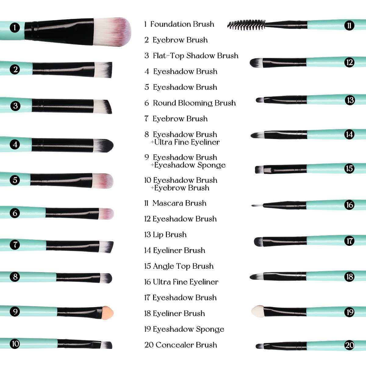 CINIDY 20 pcs Makeup Brush Set tools Make-up Toiletry Kit Wool Make Up Brush Set (black)