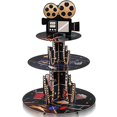 Zopeal 3 Tiers Movie Night Cupcake Stand Movie Cardboard Cupcake Holder Movie Birthday Party Decorations for Movie Night Themed Birthday Party Desserts Supplies Decorations (Colorful)