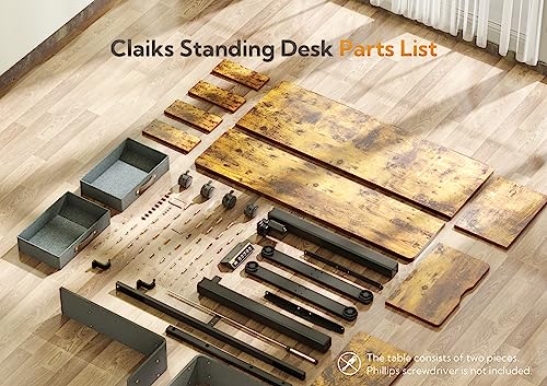 Claiks Standing Desk with Drawers, Stand Up Electric Standing Desk Adjustable Height, Sit Stand Desk with Storage Shelf and Splice Board, 48 Inch, Rustic Brown