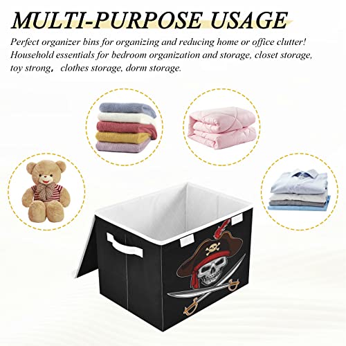 innewgogo Pirates Skull Storage Bins with Lids for Organizing Closet Organizers with Handles Oxford Cloth Storage Cube Box for Car