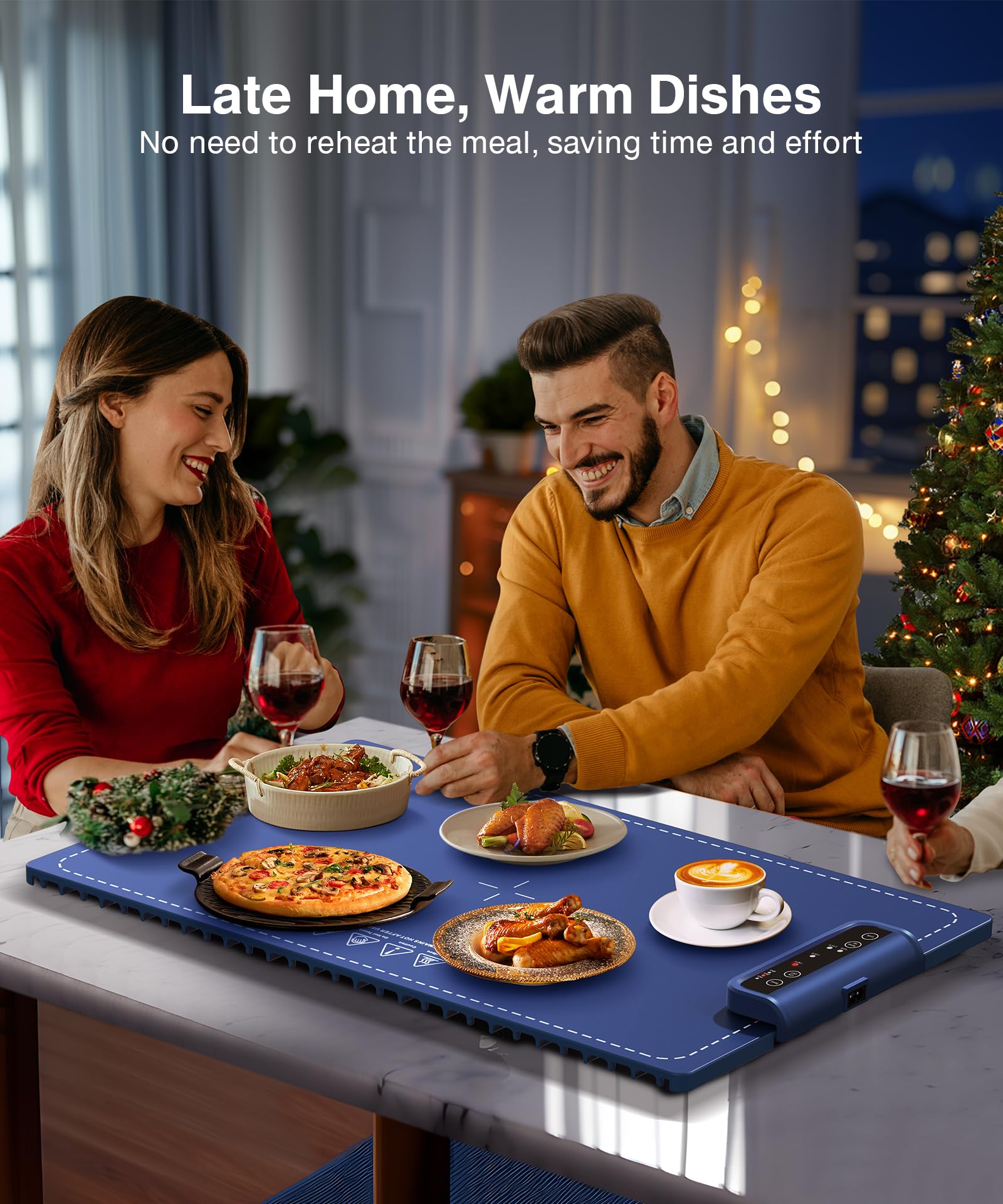 Electric Warming Tray - Full Surface Heating,Rollable & Portable - 3 Temperature Settings & Fast Heating,Food Warmer Rolling Silicone Mat for Gatherings,Parties, Buffet,Everyday Use (Blue)