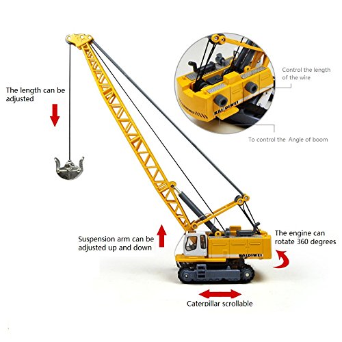 Tipmant Children Alloy Die-cast Car Model Toy Excavator Truck Digging Cable Engineering Vehicle Tower Crane Collection Gift for Kids Scale: 1:87