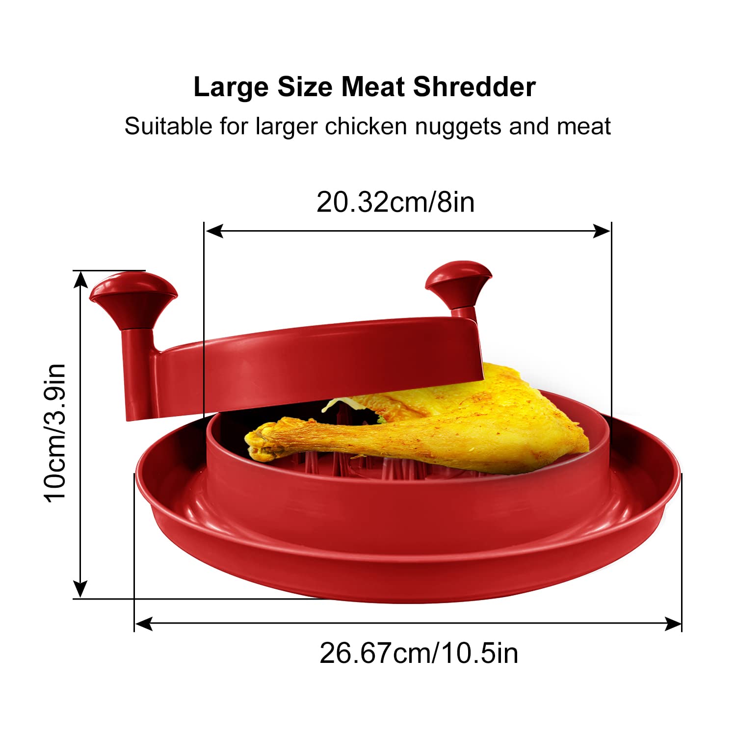 GUEZASE Chicken Shredder Tool, Meat shredder, Suitable for Pulled Chicken, Meat Shredder Tool with Non-Skid Base, Dishwasher Safe BPA free Chicken shredder pro 10.5" (Red)