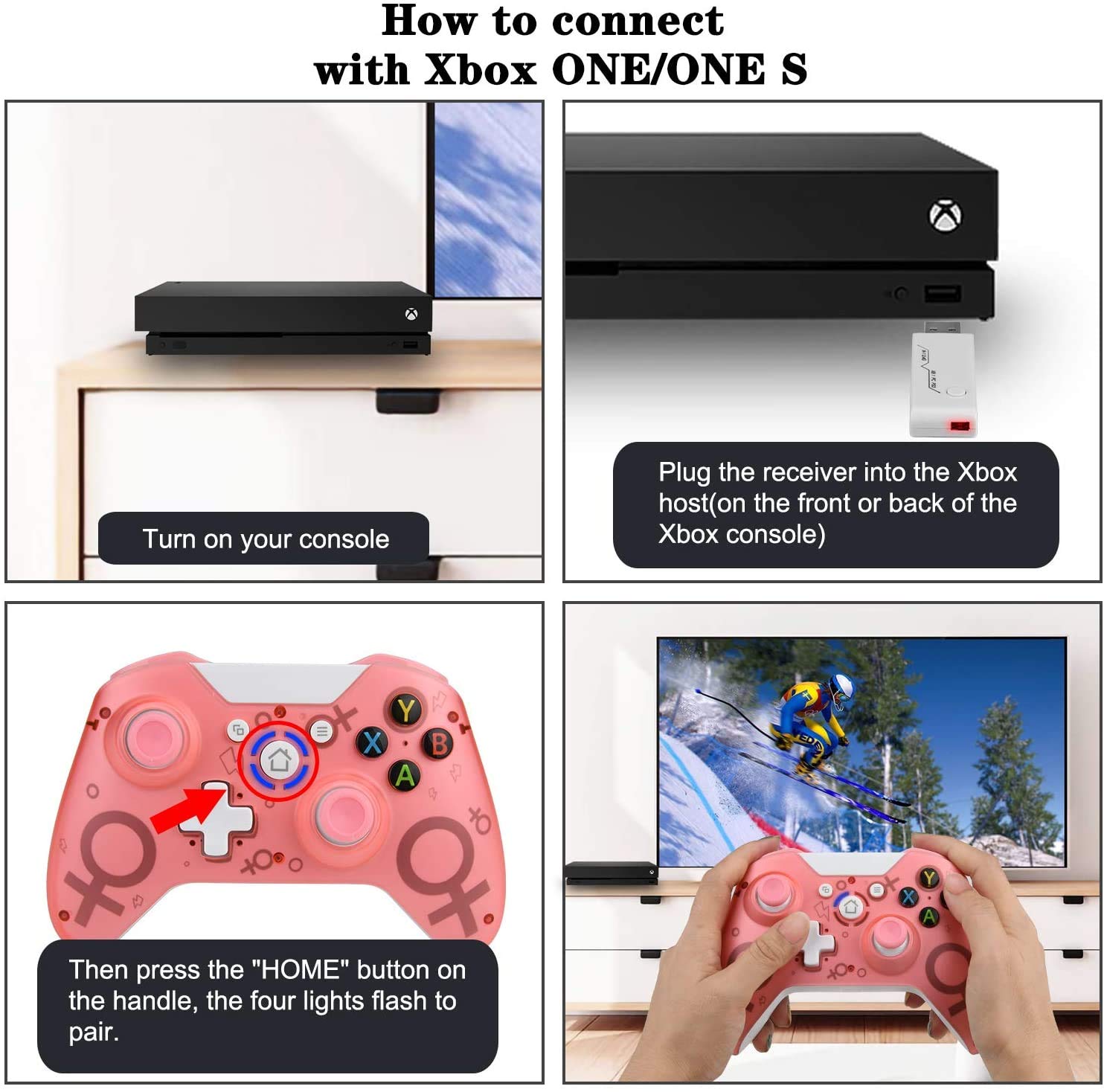 Wireless Controller for Xbox One, No Headset Jack, 2.4GHZ Game Controller Gamepad Compatible with Xbox One S/X PC (Pink)