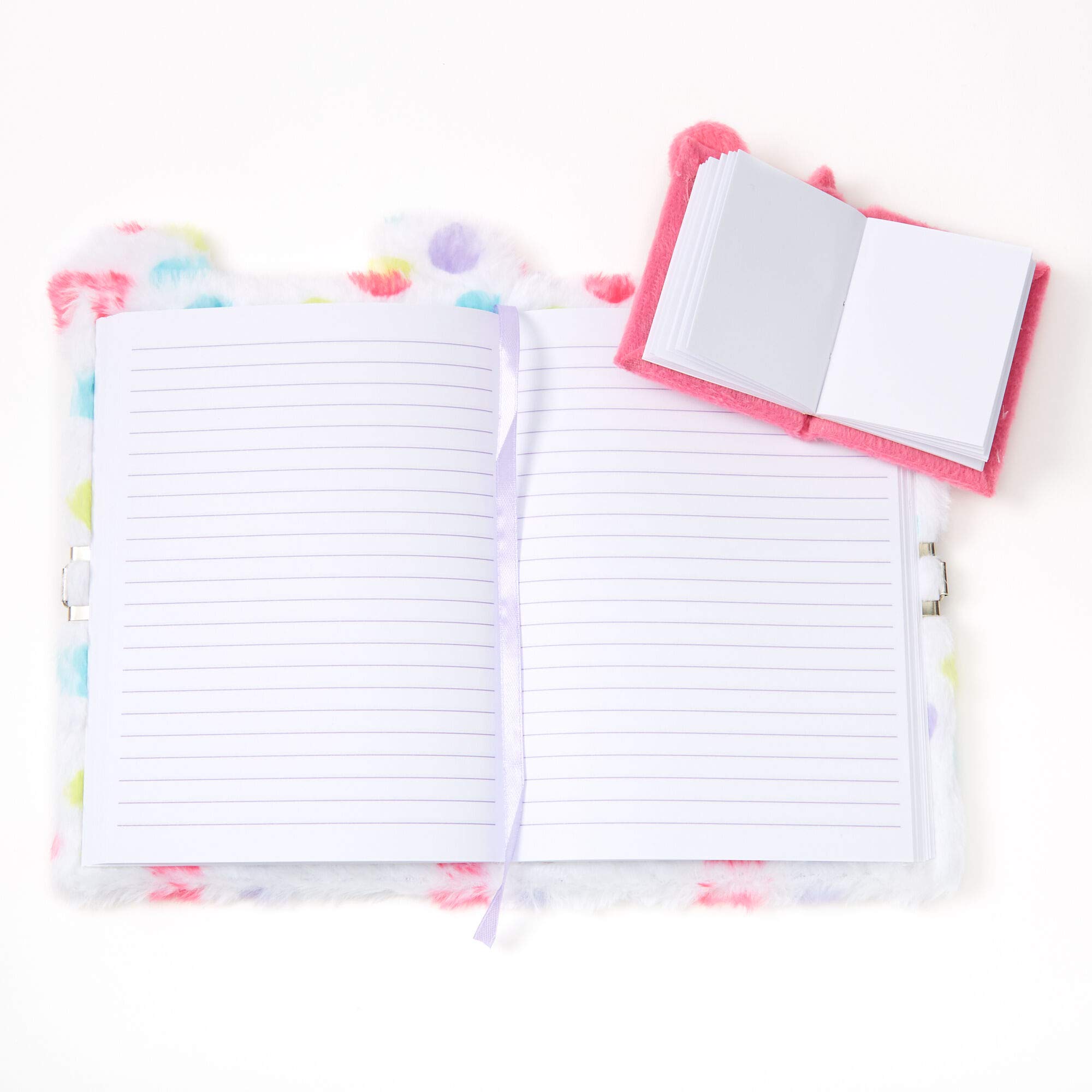 Claire's Back to School Basics with our Quilted Pearl Small Pink Backpack and Fuzzy Plush Polka Dot Diary for Girls and Tweens