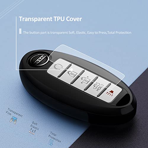 ZSPDACC Compatible with Nissan Key Fob Cover Altima Maxima Rogue Armada Pathfinder Compatible with Infiniti Key Fob Cover Black TPU Protector Car Key Chain Holder Case Accessories