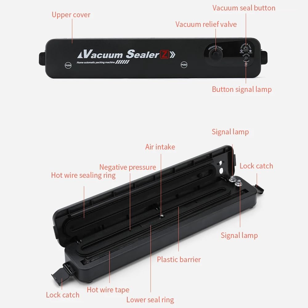 Food Sealer Machine Dry Vacuum Sealer Machine Storage Air Sealer Machine Sealing Machine with 10 PCS 17 * 25cm Textured Vacuum Seal Bags and Storage Bag