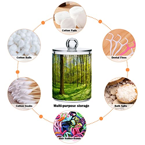 Kigai Beautiful Green Forest Landscape Qtip Holder Dispenser for Cotton Ball, Cotton Swab,Plastic Clear Apothecary Jar, Home Décor Kitchen Storage Jar,2 Pack