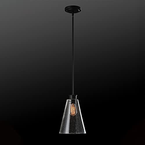 Globe Electric 61258 Gizele 1-Light Pendant Lighting, Matte Black, Seeded Glass Shade, 60W Vintage Edison Incandescent Bulb Included