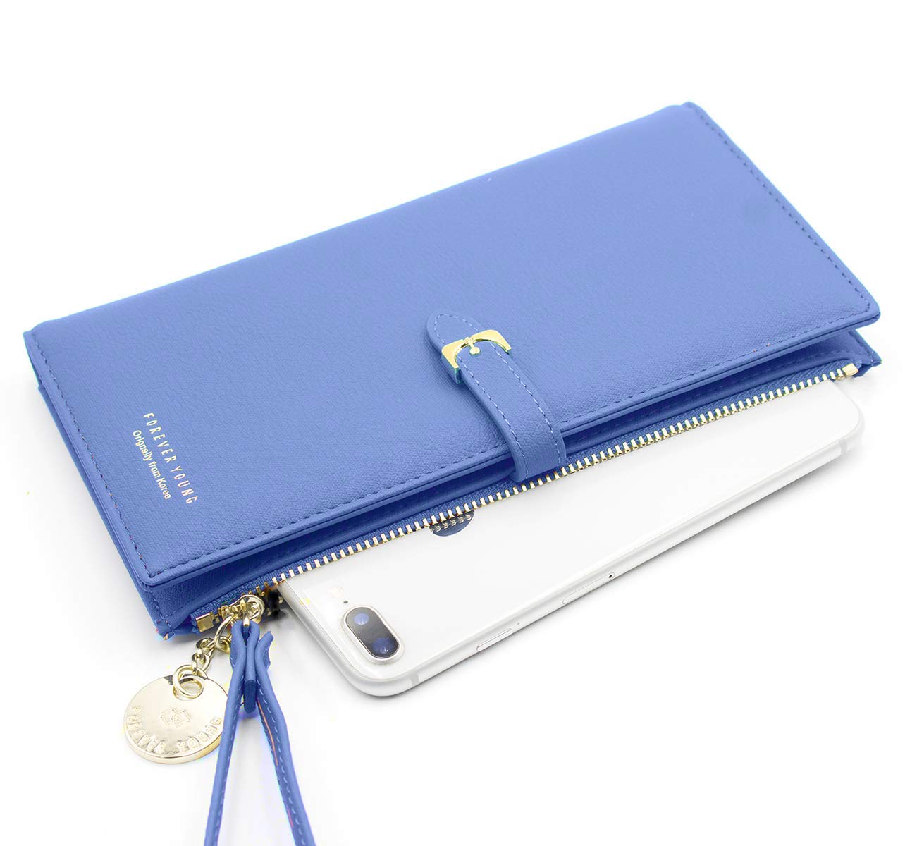 Valentoria Womens Long Wallet Wallet ClutchPurse Handbag Zipper Wristlet Pocket Card Holder (Denim Blue)