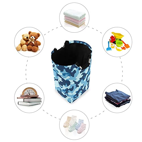 Kigai Blue Camo Camouflage Laundry Basket Large Collapsible Waterproof Laundry Hamper with Handles Portable Storage Basket Dirty Clothes Toys Organizer for College Dorms, Nursery, Bathroom