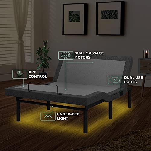 Renanim Adjustable Bed Frame with 12" Mattress Included Electric Massage - USB, Under Bed Light, Luxury Cooling Gel Memory Foam Mattress, App Control, Zero Gravity, Head and Foot Incline Base Twin XL