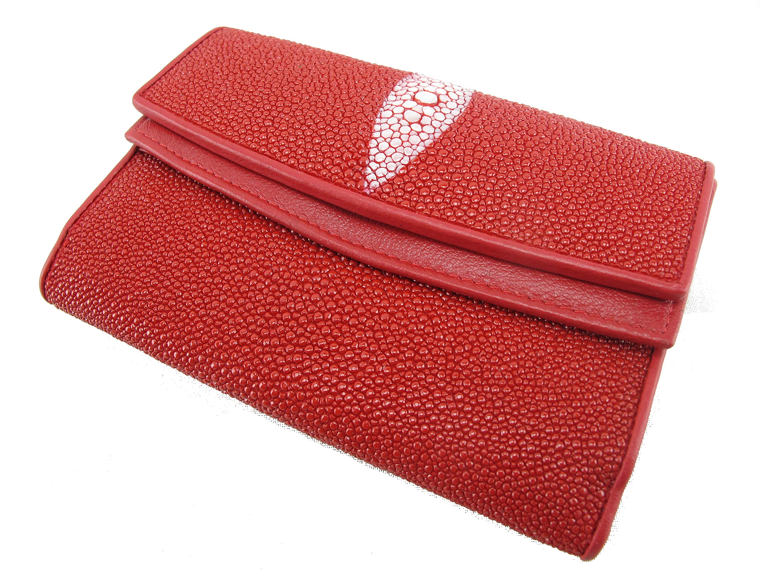 PELGIO Genuine Stingray Skin Women's Medium Clutch Wallet Purse (Black)