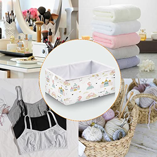 Kigai Princess Castle Rectangular Storage Bins - 16x11x7 In Large Foldable Storage Basket Fabric Storage Baskes Organizer for Toys, Books, Shelves, Closet, Home Decor