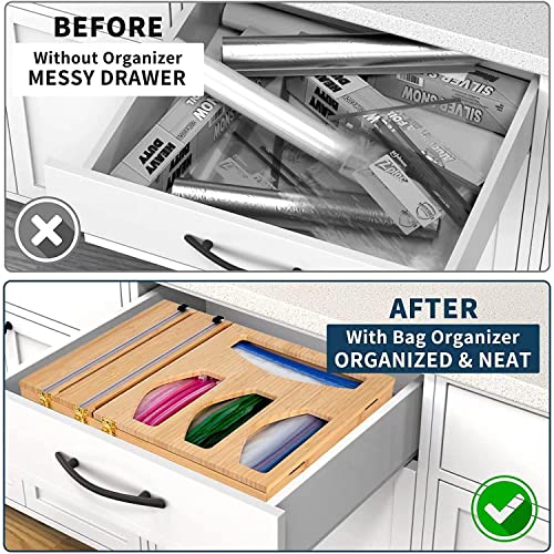 shuang qing Ziplock Bag Storage Organizer, Bamboo Food Bags Container for Kitchen Drawer Compatible Compatible With Ziploc, Solimo, Glad, Hefty For Gallon, Quart, Sandwich