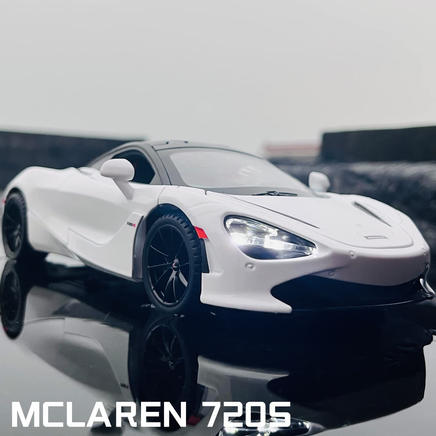 COOLPUR 1:24 diecast Model for MCLAREN 720s zinc Alloy Pull Back Car Diecast Model,Decorative,Mini Vehicles Toys for Kids,Boyfriend,Young Peoples Gift(bigwhite)