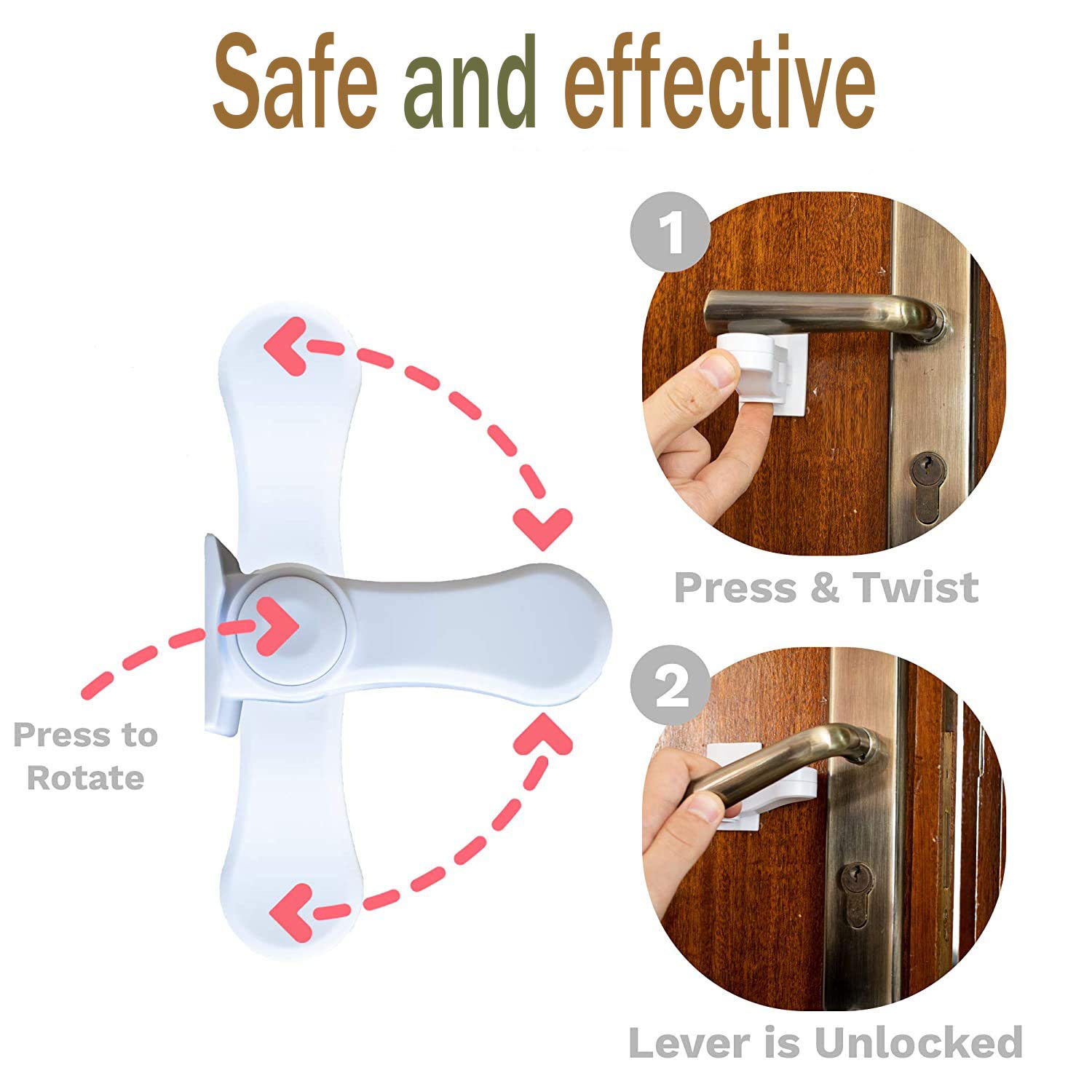 Child Proof Door Lever Lock (2 Pack), Baby Safety Door Handle Lock, Prevents Toddlers/pet from Opening Doors, Minimalist Design, Durable ABS with 3M Adhesive Backing, No Tools No Drilling Need