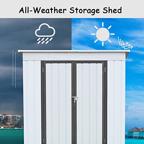 WTRAVEL 6 x 4 FT Outdoor Storage Shed Steel Tool Storage Shed with Lock Metal Garden Shed for Backyard, Patio, Lawn (6 x 4 FT, White)