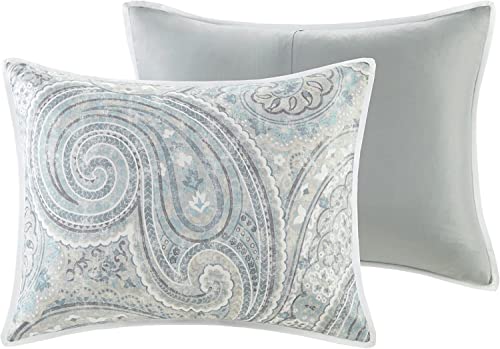Comfort Spaces Cozy Comforter Set-Modern Classic Design All Season Down Alternative Bedding, Matching Shams, Bedskirt, Decorative Pillows, King, Kashmir Paisley Blue 8 Piece