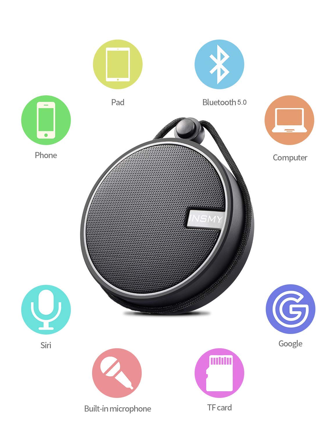 INSMY C12 IPX7 Waterproof Shower Bluetooth Speaker, Portable Small Speaker, Speakers Bluetooth Wireless Loud Clear Sound Support TF Card Suction Cup for Kayak Canoe Beach Gift (Purple)