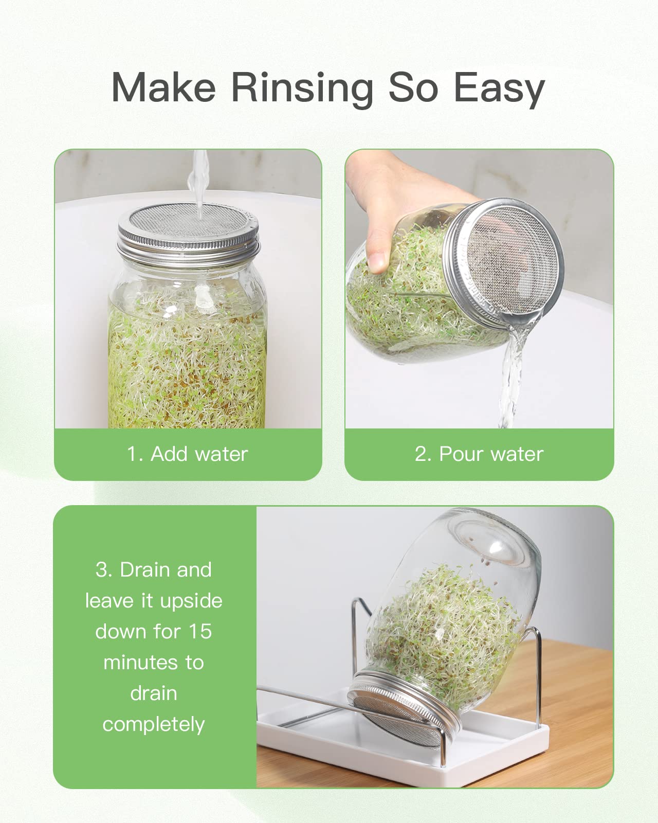 FEBFLO 12 Pack Sprouting Lids, 316 Stainless Steel Screen Lid for 86mm Wide Mouth Mason Jar, Mesh Bean Sprout Sieve Lids, Home Use Alfalfa, Broccoli,Lentil. QurHapzy (12 lids)