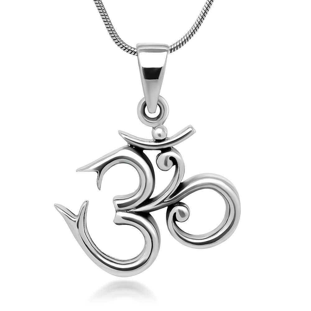 CHUVORA Sterling Silver 19 mm Aum Om Ohm Sanskrit Symbol Yoga Charm Pendant Necklace 18''