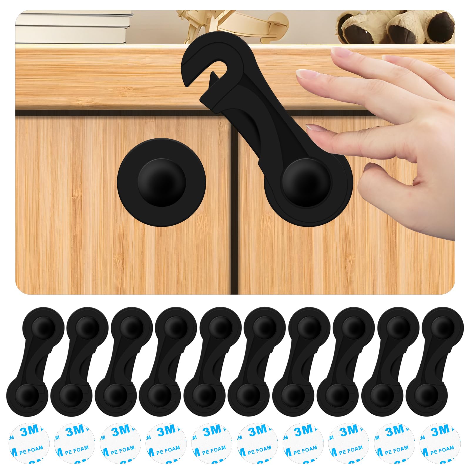 Child Safety Locks (10-Pack) - Cabinet Locks Child Safety - Baby Proof Cabinet Lock Easy to Install (No Drilling) 3M Adhesive for Drawers, Cabinet Seat, Toilet Seat, Fridge, Oven, Appliances