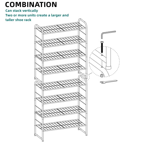 REGILLER 4-Tier Stackable Shoe Rack, Expandable & Adjustable Shoe Organizer Storage Shelf, High Capacity, Wire Grid, Black