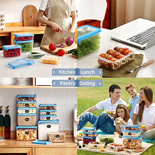 Lockcoo 10 Pack Food Storage Containers Set with Lids Airtight, BPA Free Plastic Food Containers, Leakproof Stackable Kitchen Containers - Freezer, Microwave & Dishwasher Safe (Blue)